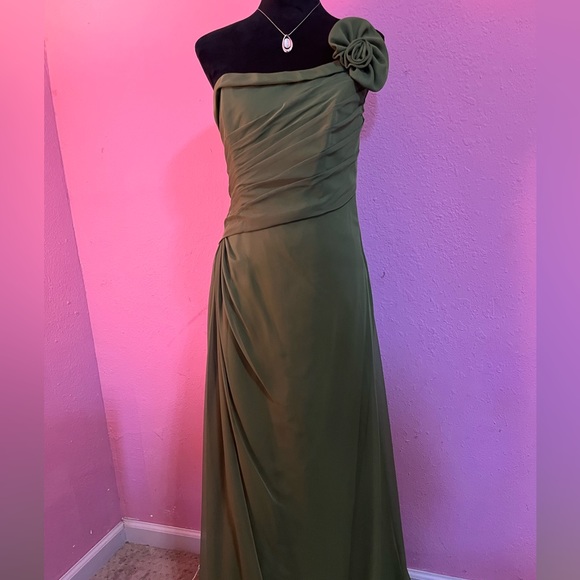Impression | Dresses | Impression Bridal Oneshoulder Avocado Chiffon ...